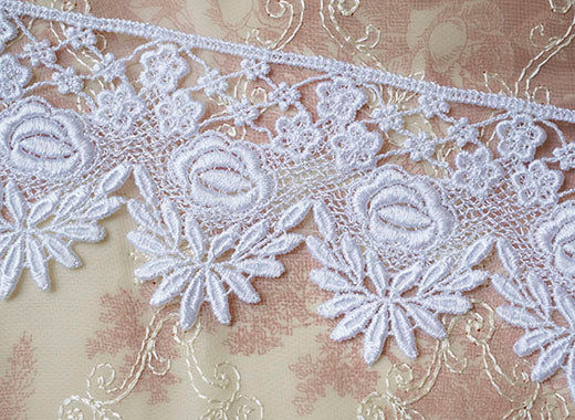 Wide white chemical lace that decorates handmade handicrafts and ...